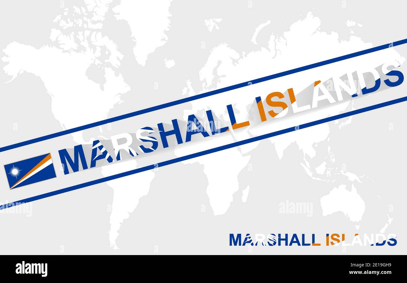 Marshall Islands map flag and text illustration, on world map Stock ...
