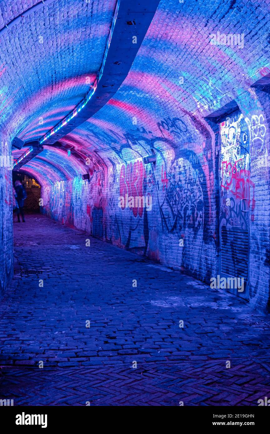 Utrecht Netherlands January 2021, colorful green, blue, pink ...