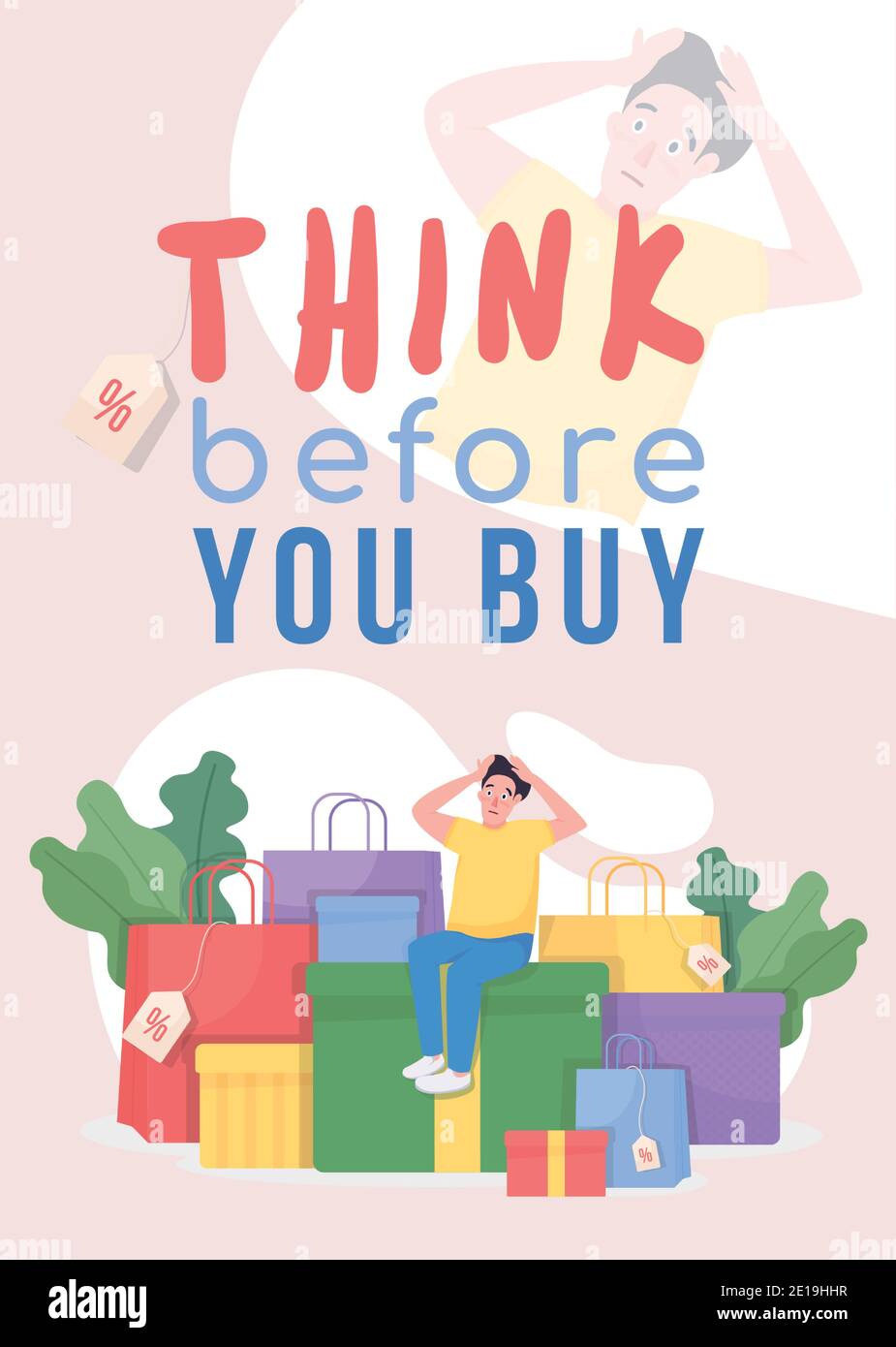Think before you buy poster flat vector template Stock Vector Image ...