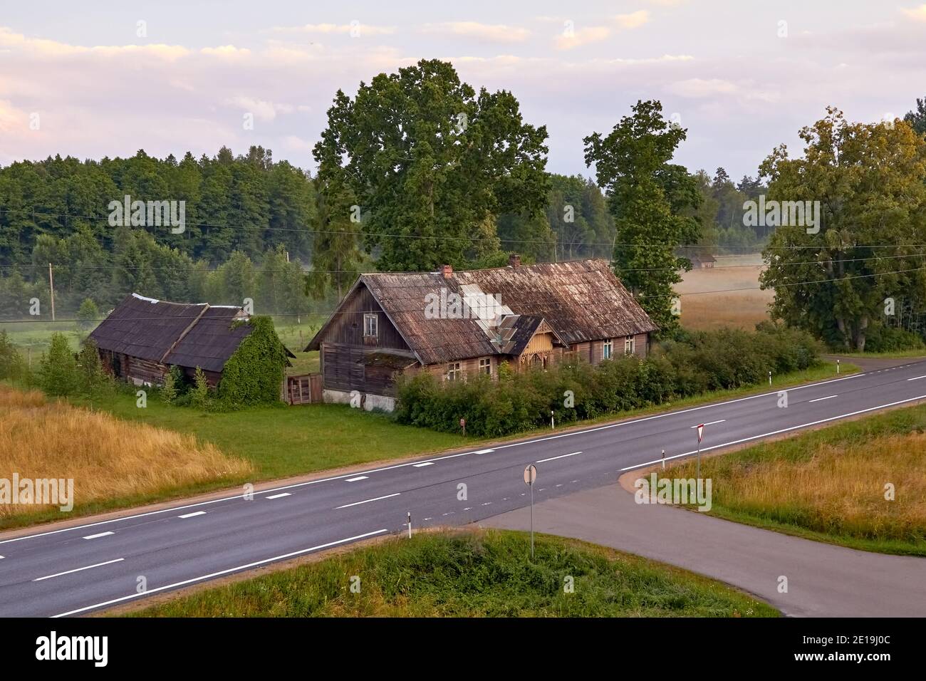 Rural house next to country road view aerial view in summertime Stock ...