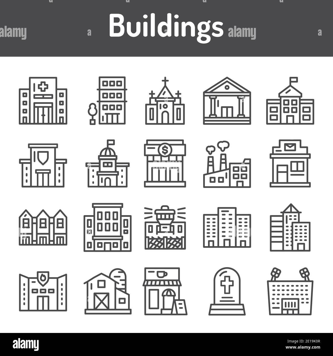 Building color line icons set. Isolated vector element Stock Vector ...