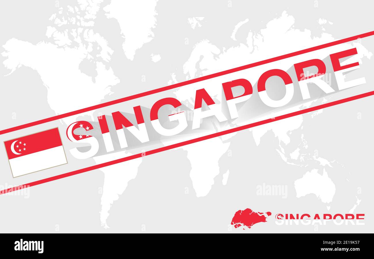 Singapore map flag and text illustration, on world map Stock Vector ...