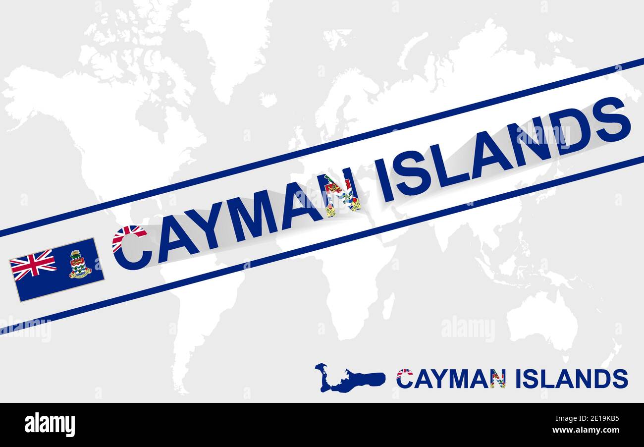 Cayman Islands map flag and text illustration, on world map Stock ...