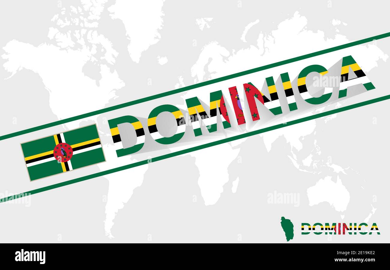 Dominica map flag and text illustration, on world map Stock Vector ...