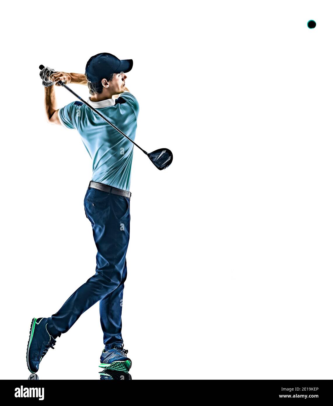 one young caucasian Man Golf golfer golfing isolated on white ...