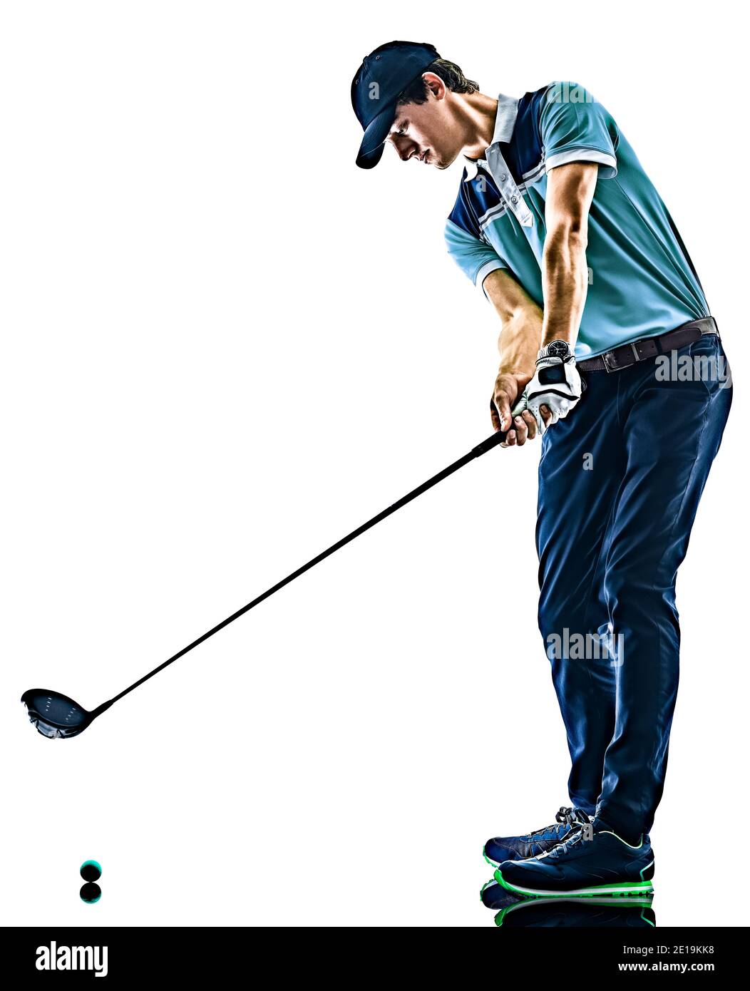 one young caucasian Man Golf golfer golfing isolated on white ...