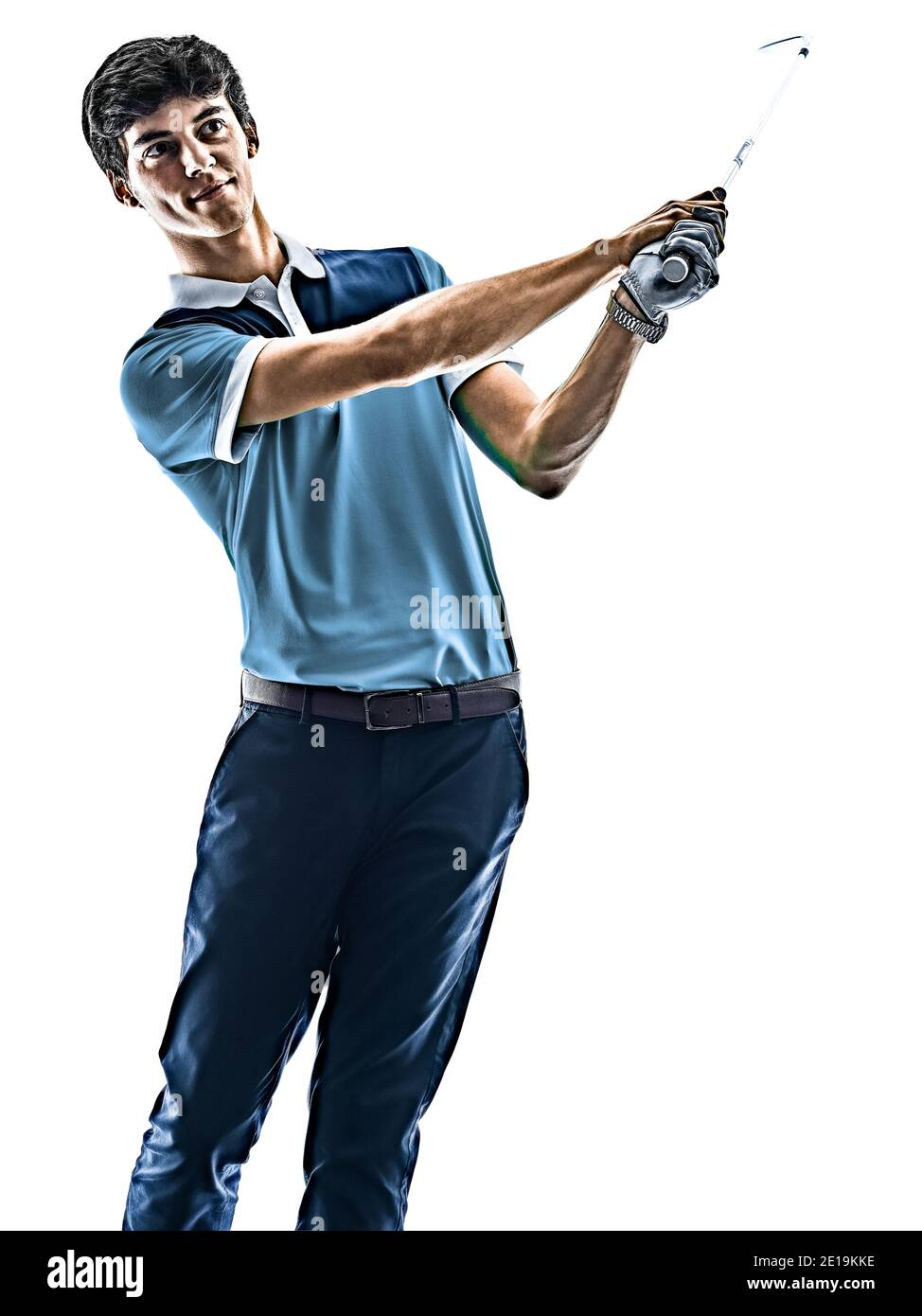 one young caucasian Man Golf golfer golfing isolated on white ...