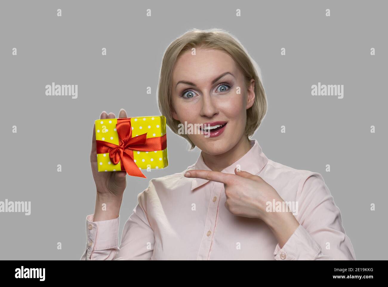 Pointing at gift hi-res stock photography and images - Alamy