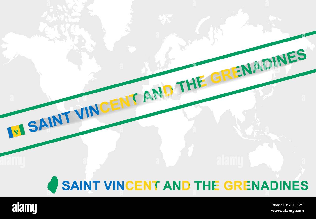 Saint Vincent and the Grenadines map flag and text illustration, on ...