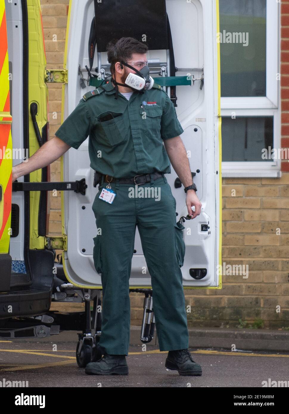 A paramedic wearing PPE outside Southend University hospital in Essex ...