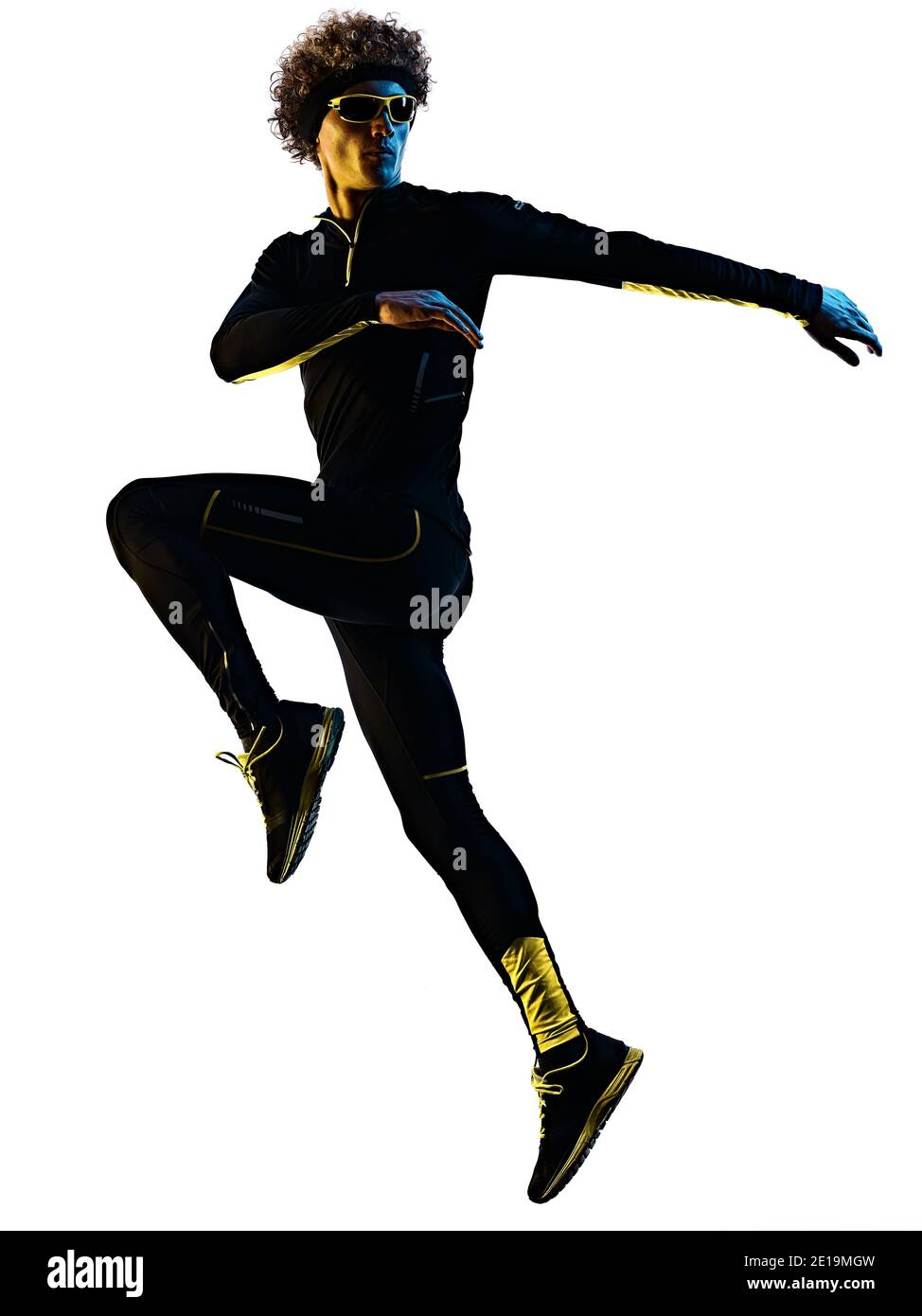 one youg caucasian runner jogger running jogging man warming up in ...