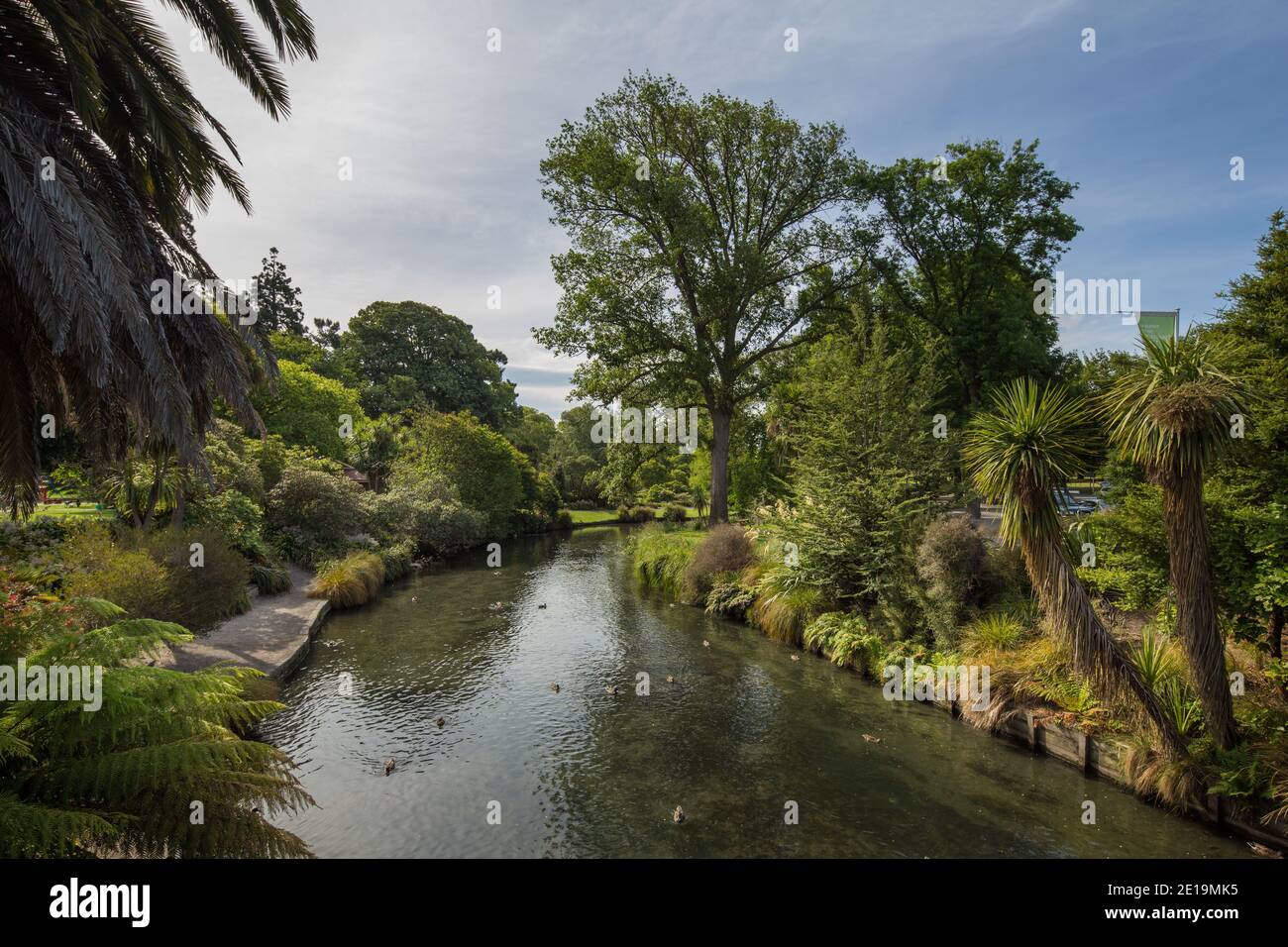The river Avon flowing through the Christchurch botanical gardens, New ...