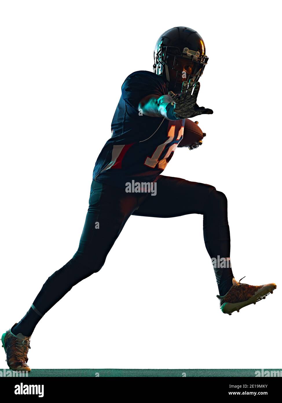 one afro american football player man in studio silhouette shadow ...