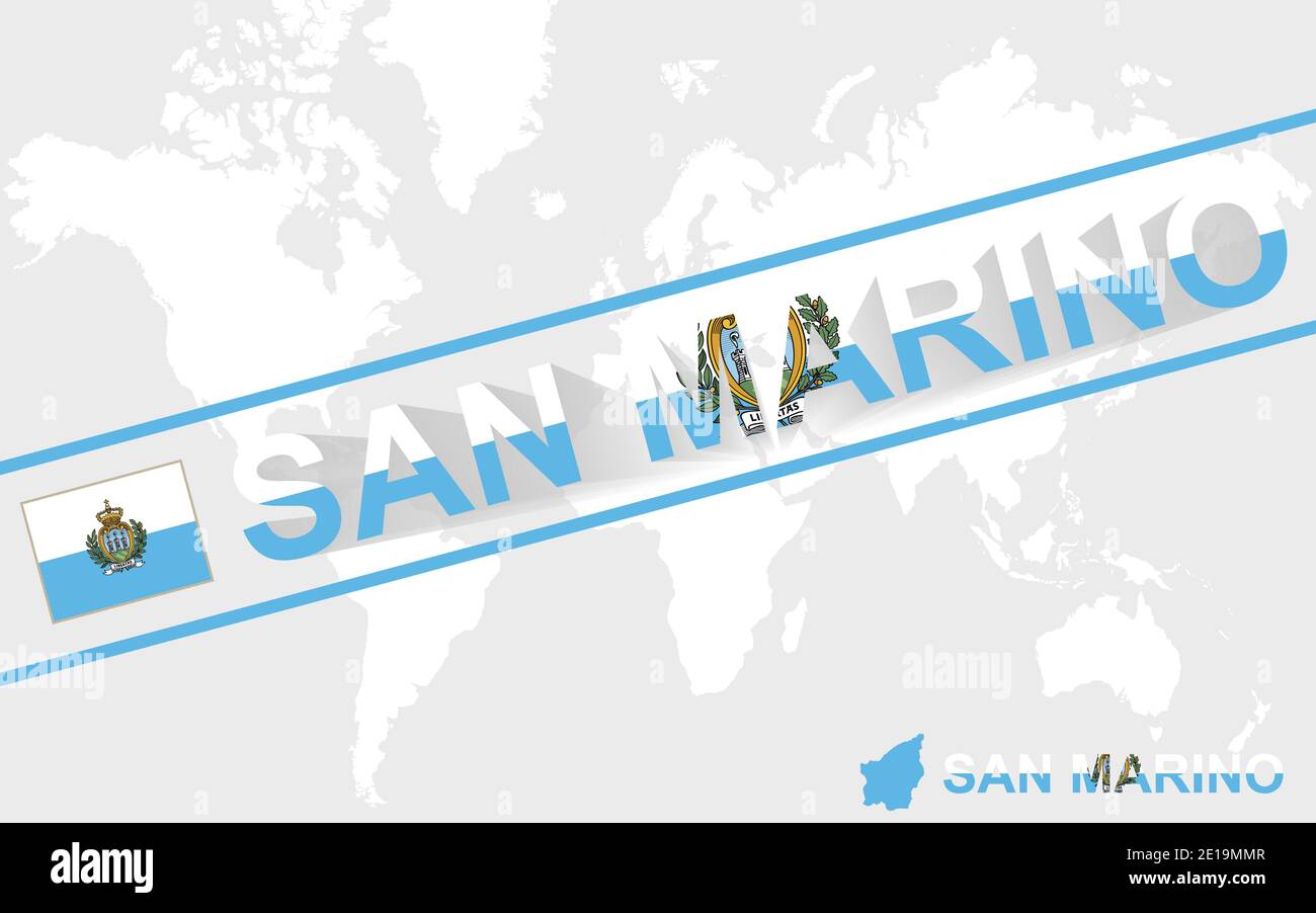 San Marino Map Flag And Text Illustration On World Map Stock Vector