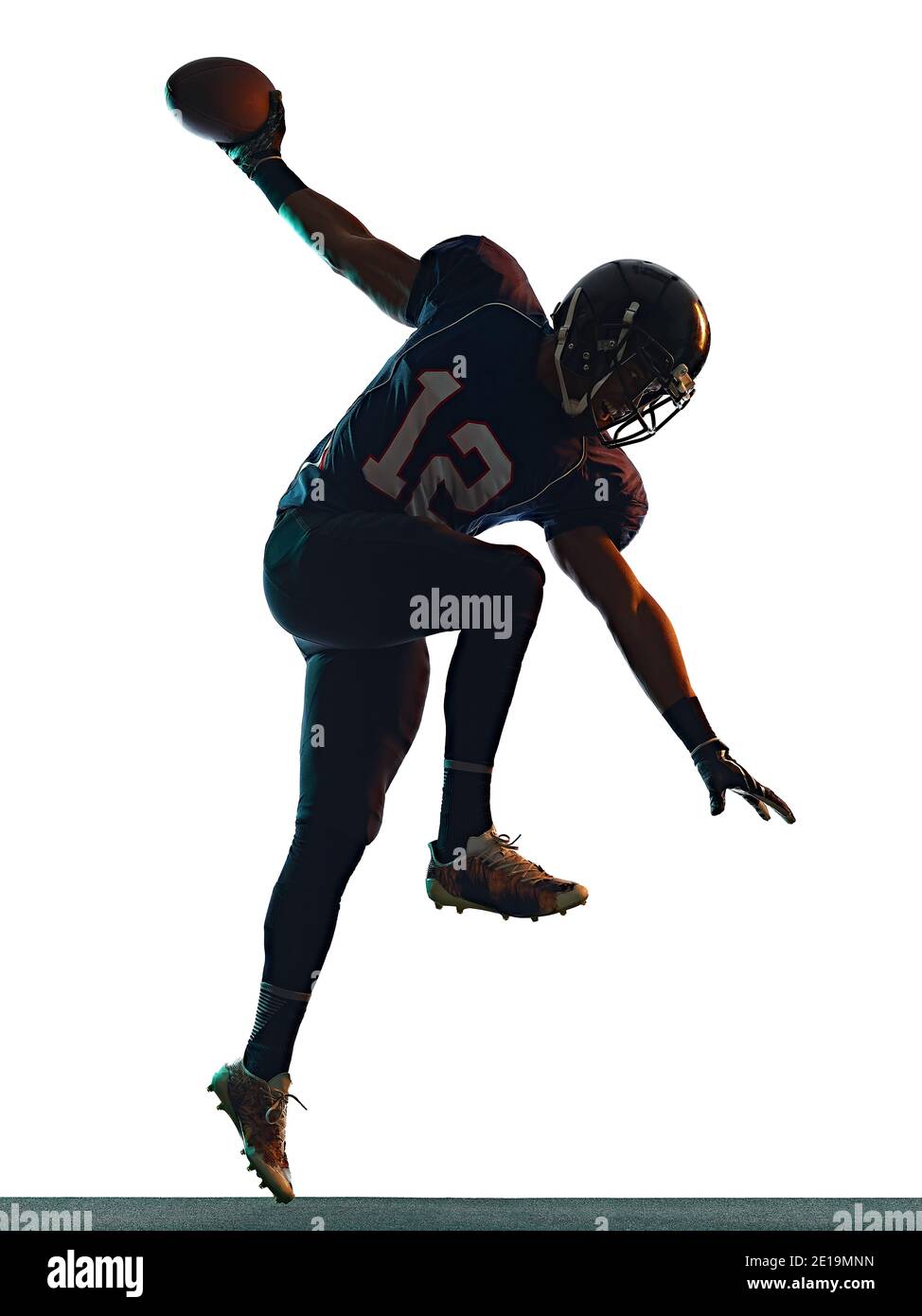 one afro american football player man in studio silhouette shadow ...