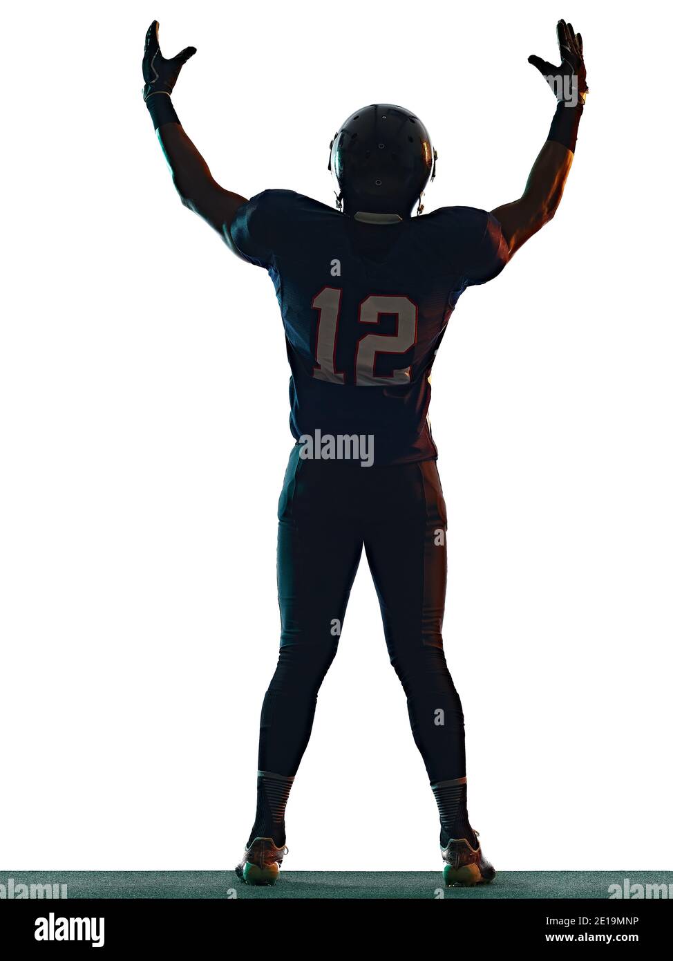 one afro american football player man in studio silhouette shadow ...
