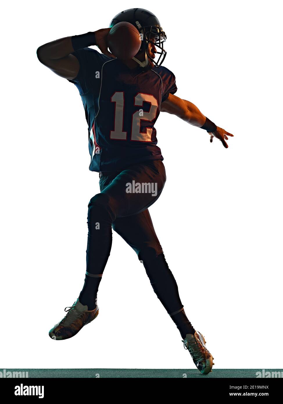 one afro american football player man in studio silhouette shadow ...