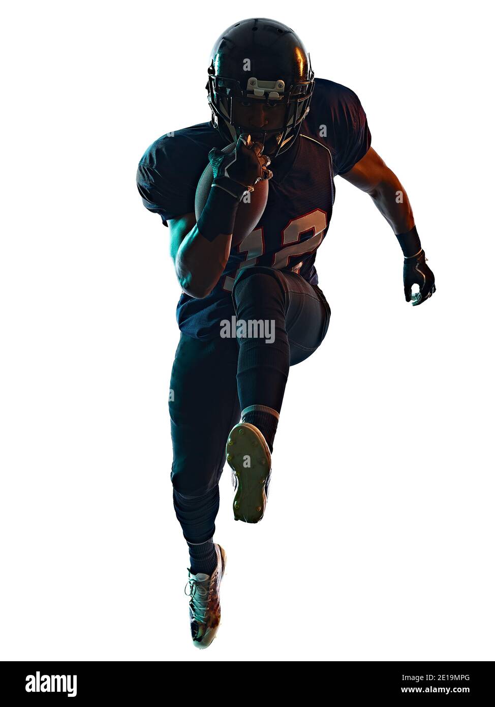 one afro american football player man in studio silhouette shadow ...