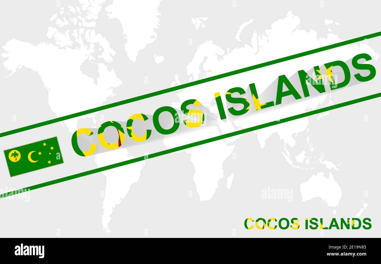 Cocos Islands map flag and text illustration, on world map Stock Vector ...