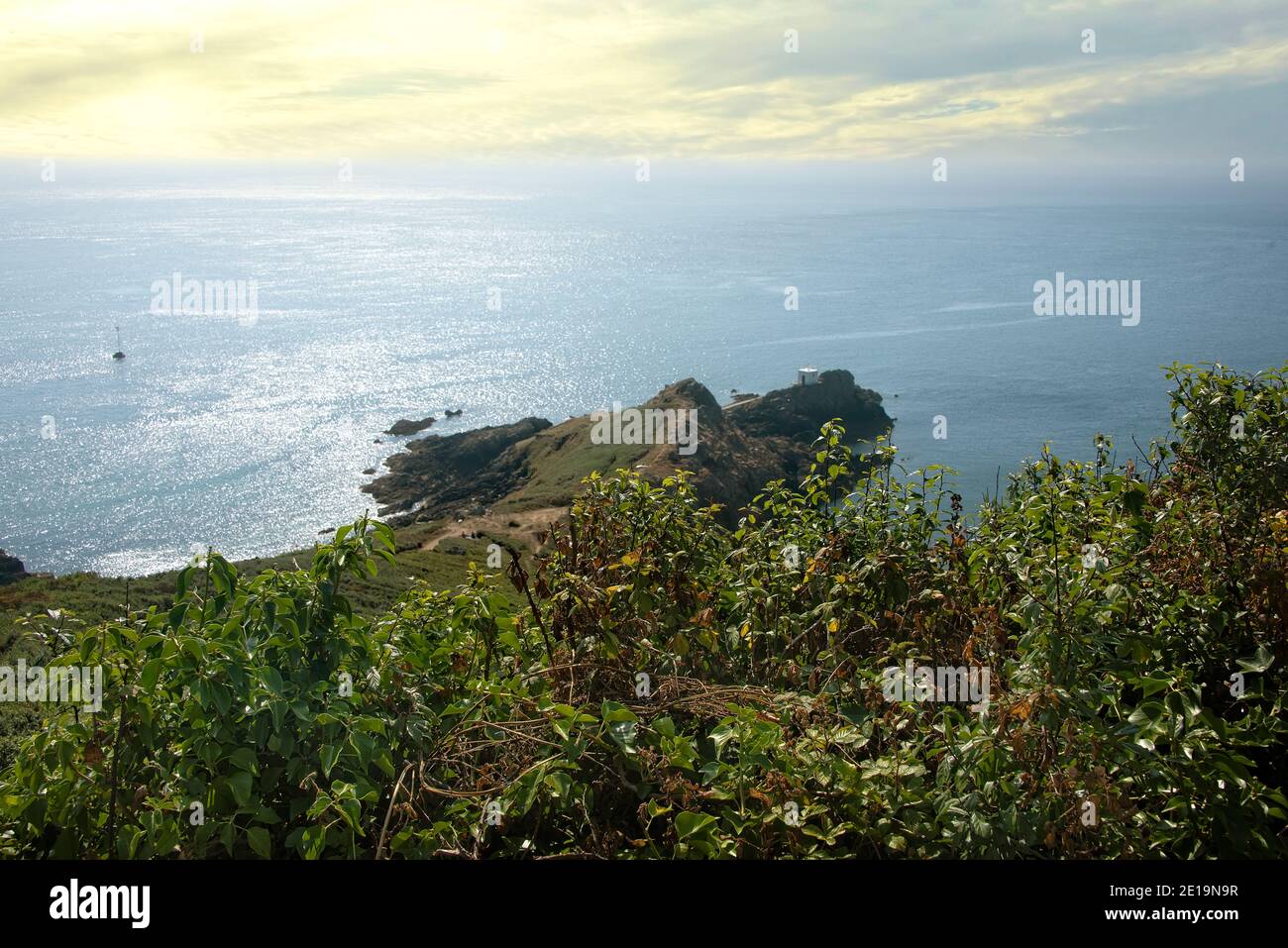 Shoreline and countryside of Guernsey, a channel island in the English ...