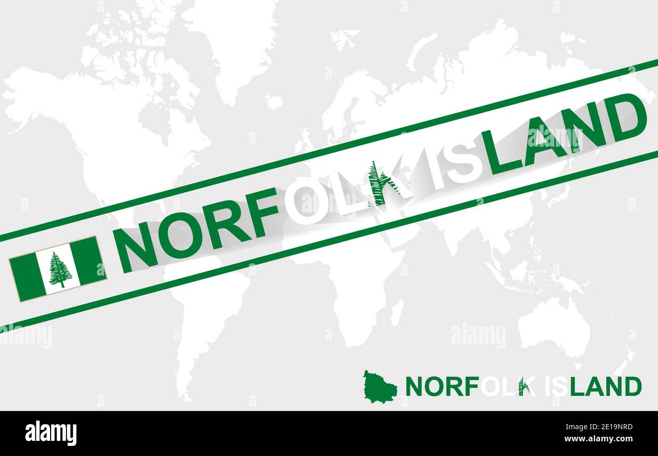 Norfolk Island map flag and text illustration, on world map Stock ...
