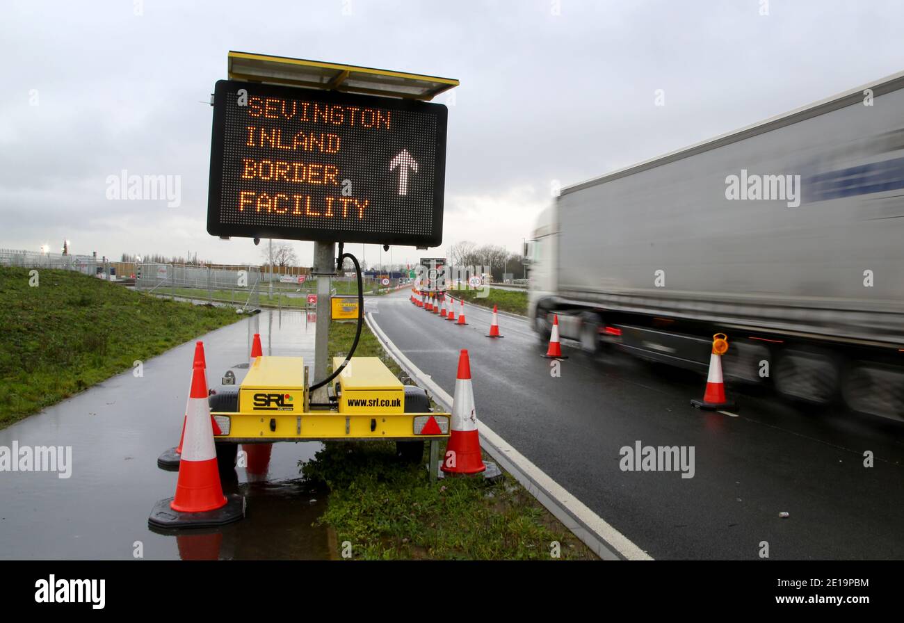 Freight traffic arrives at the new Inland Border Facility at Sevington ...