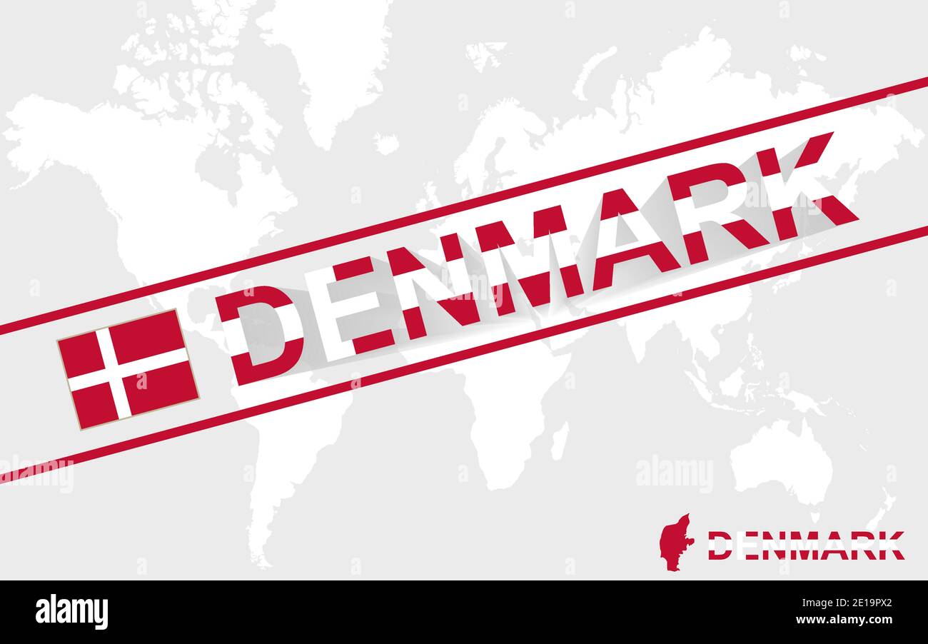 Denmark map flag and text illustration, on world map Stock Vector Image ...
