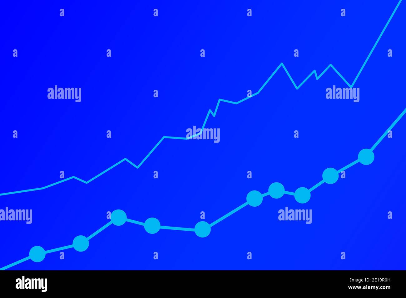 growing graph of multiple dots on a blue background. Abstract financial ...