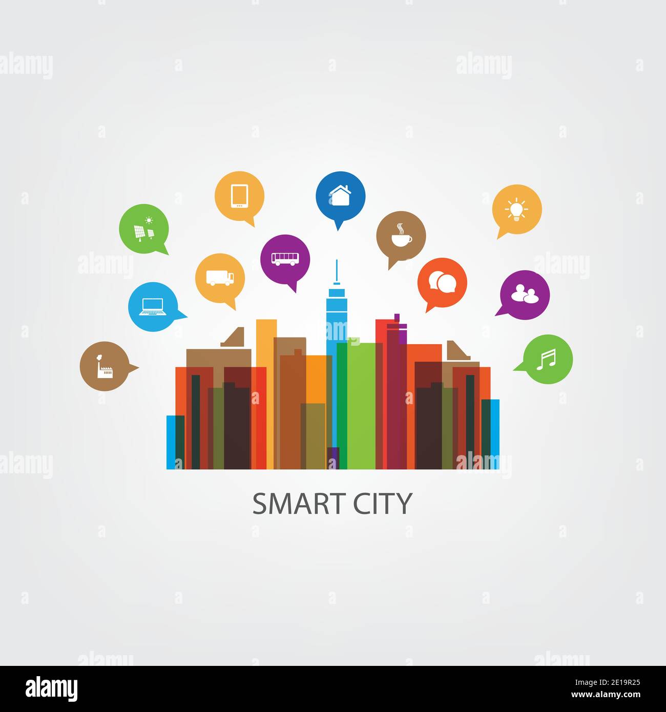 Colorful Smart City Design Concept with Icons Stock Vector Image & Art ...