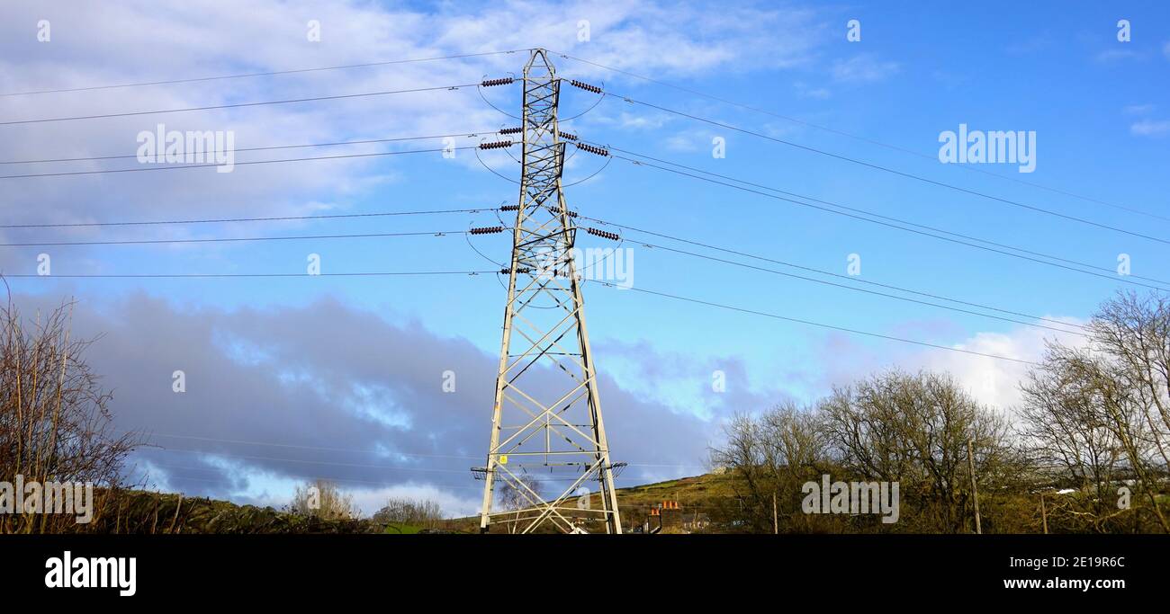 A pylon in New Mills, Peak District, Derbyshire Stock Photo - Alamy