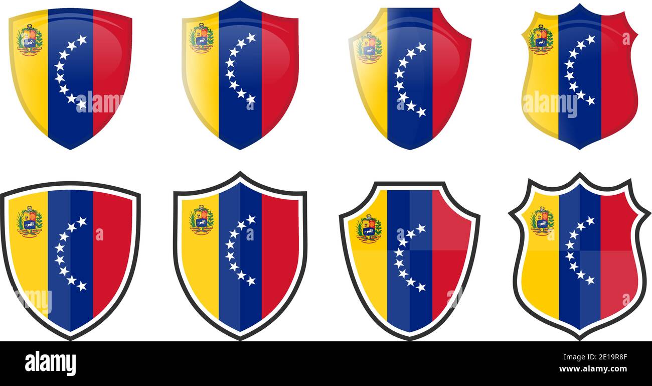 Vertical Venezuela flag in shield shape, four 3d and simple versions ...