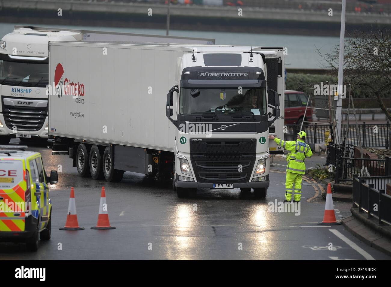 Police at the Port of Dover in Kent UK check drivers paperwork ...