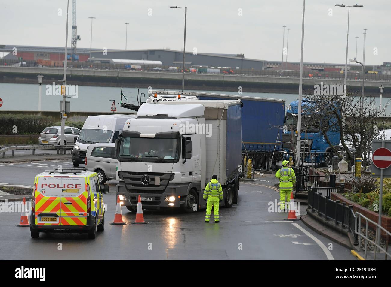 Police at the Port of Dover in Kent UK check drivers paperwork ...