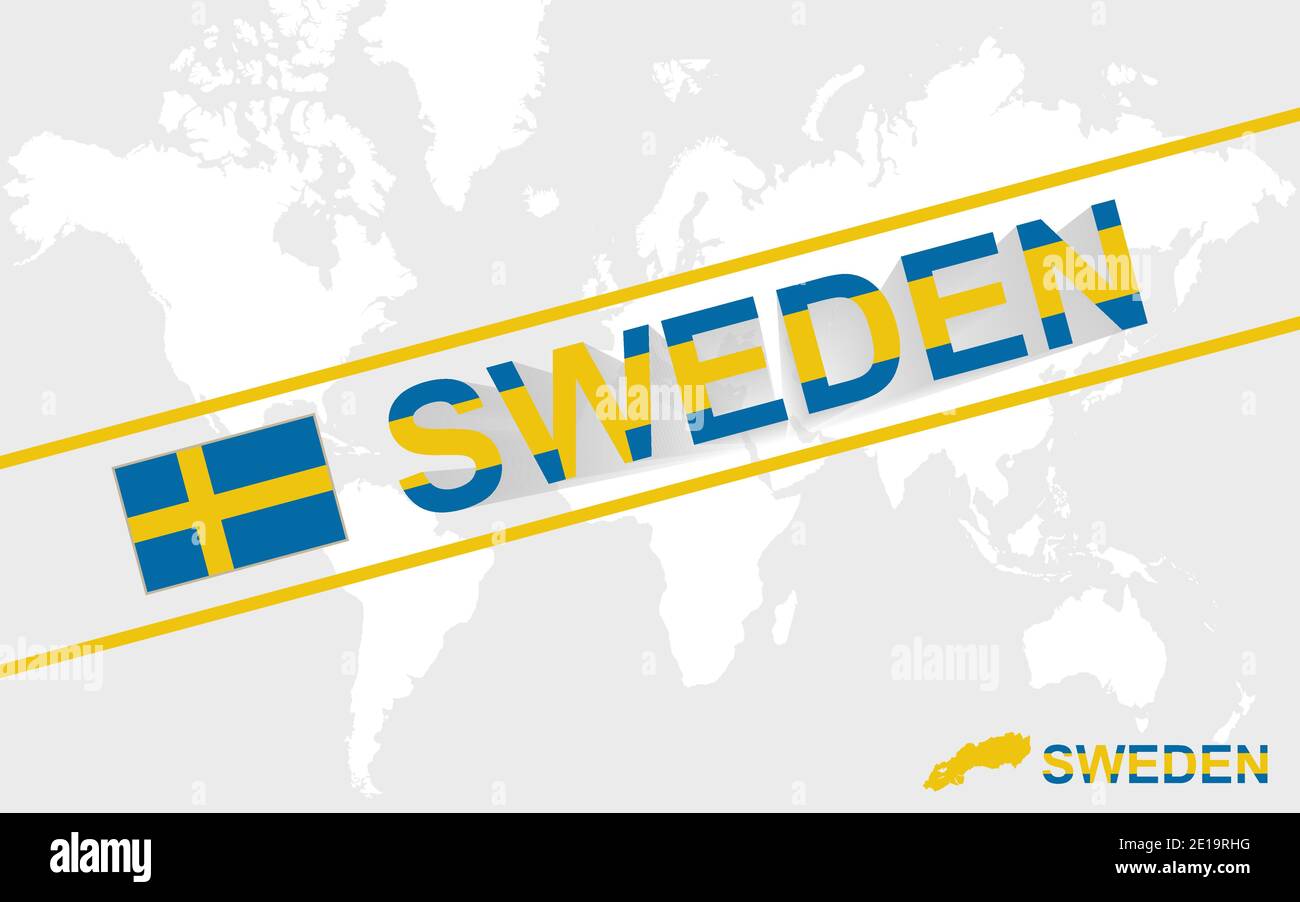 Sweden Map Flag And Text Illustration On World Map Stock Vector Image