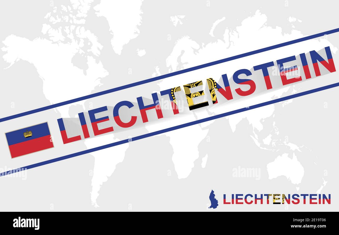 Liechtenstein map flag and text illustration, on world map Stock Vector ...