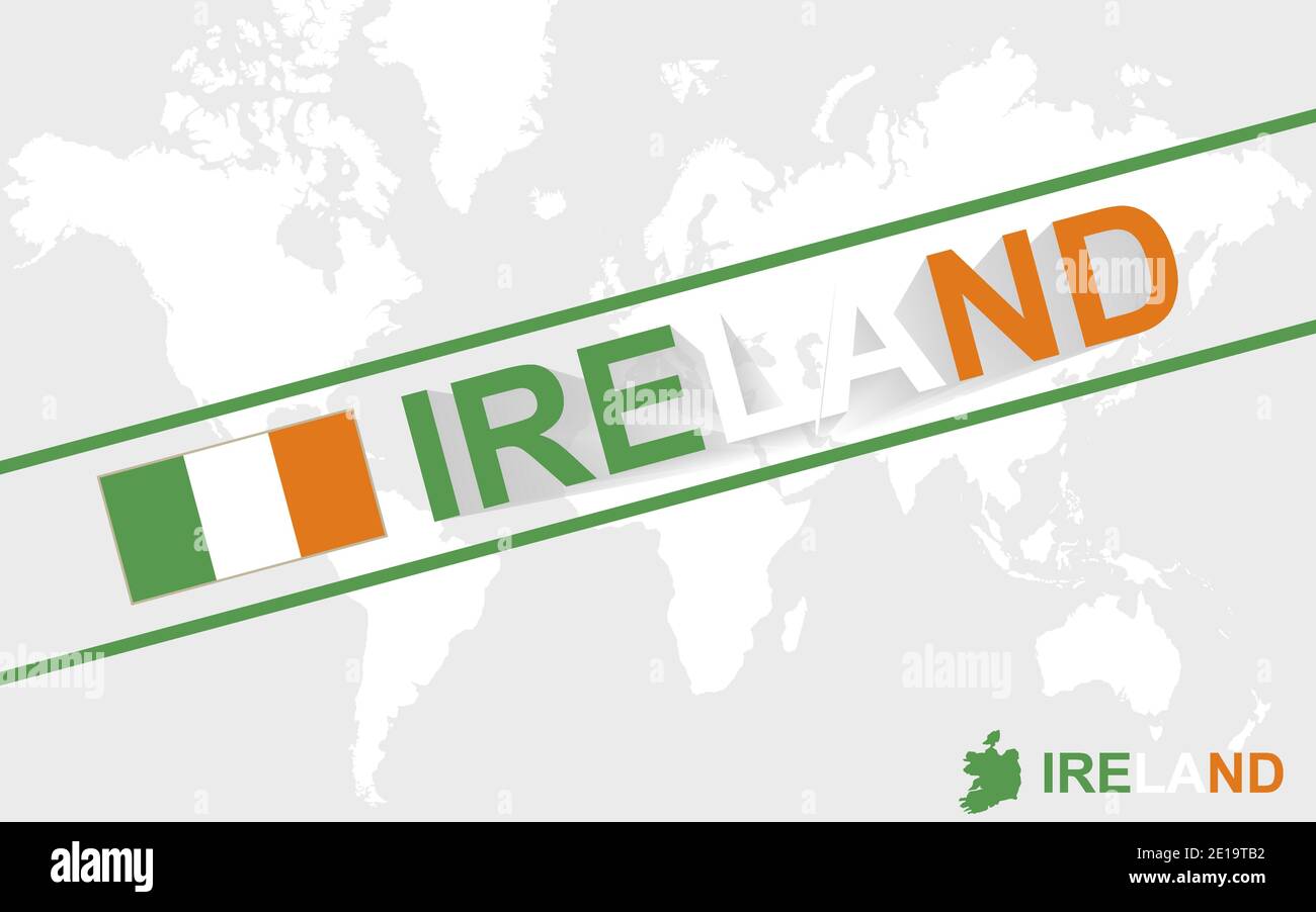 Ireland map flag and text illustration, on world map Stock Vector Image ...