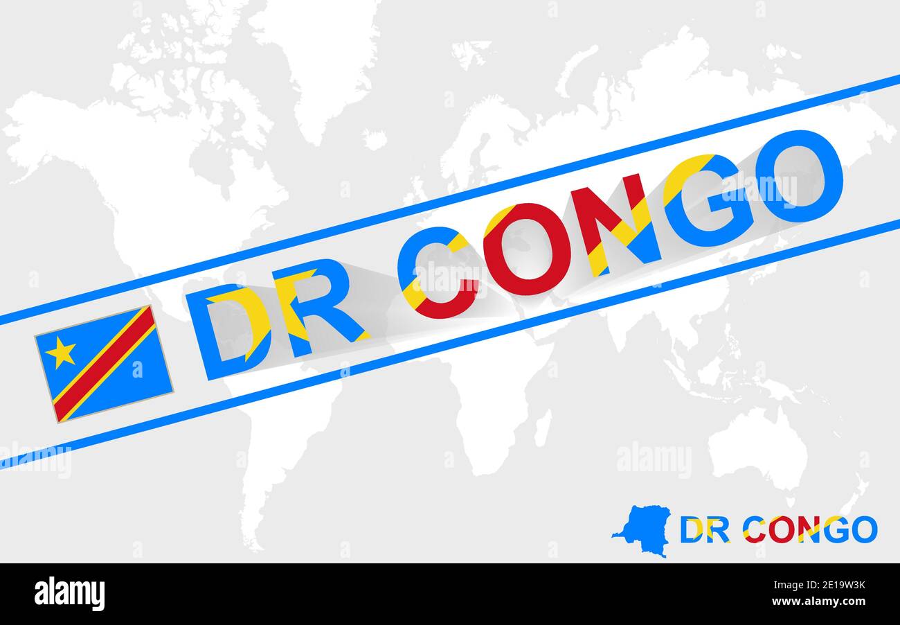 DR Congo map flag and text illustration, on world map Stock Vector ...