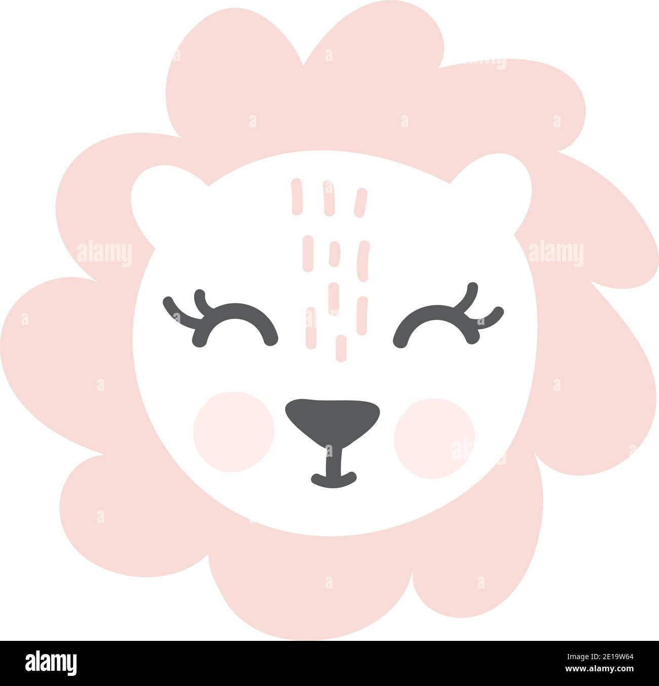 Pink Lioness hand drawn illustration vector in doodle style. Cute ...