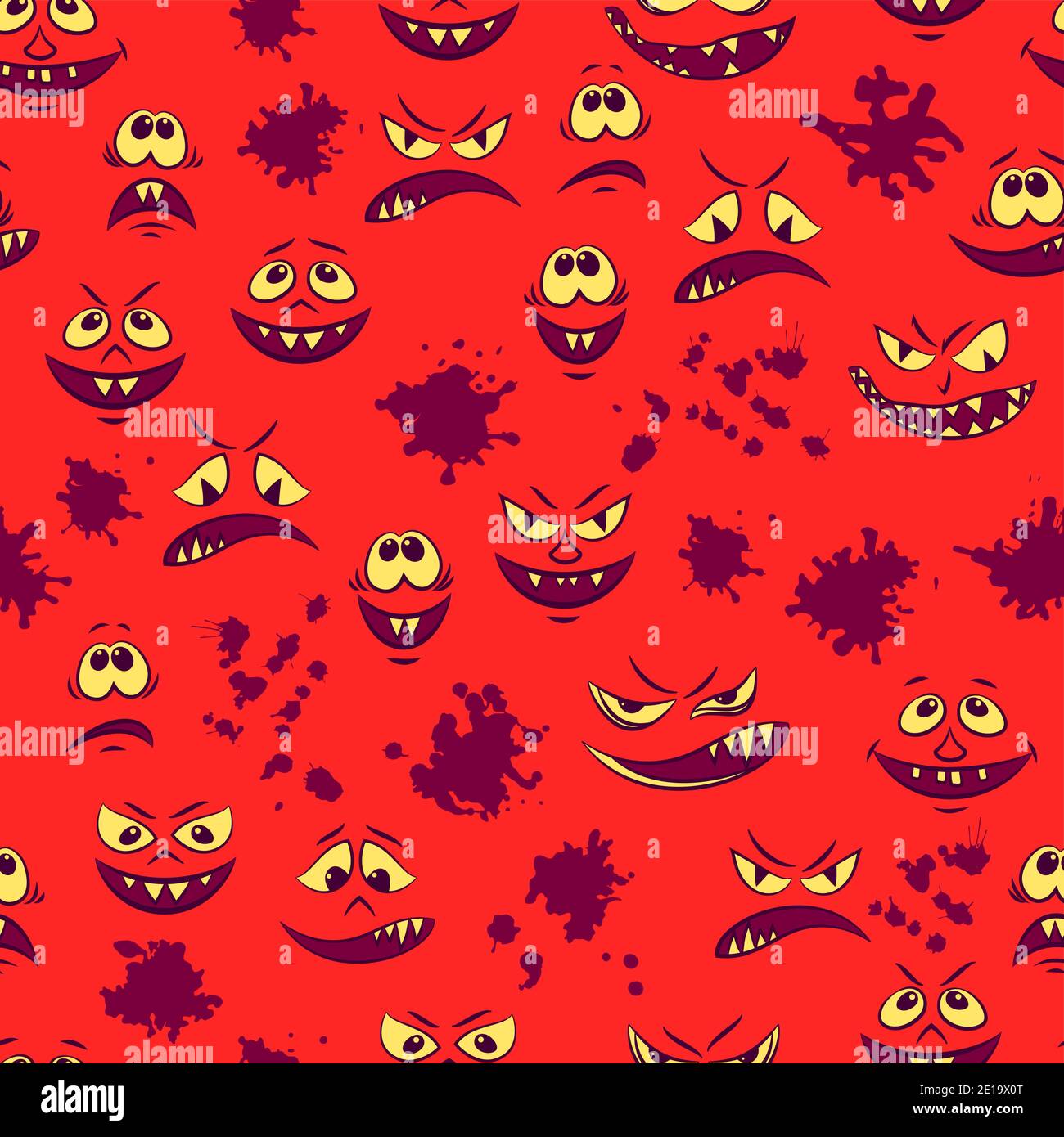 Seamless Pattern, Cartoon Characters, Funny Smiles, Monsters Faces with ...