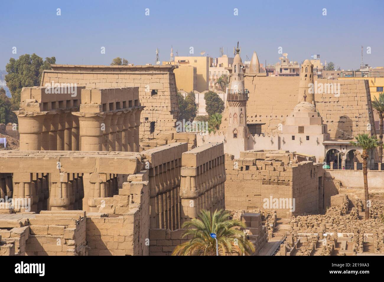 Egypt, Luxor, View of Luxor Temple and Abu Al Haggag mosque Stock Photo ...