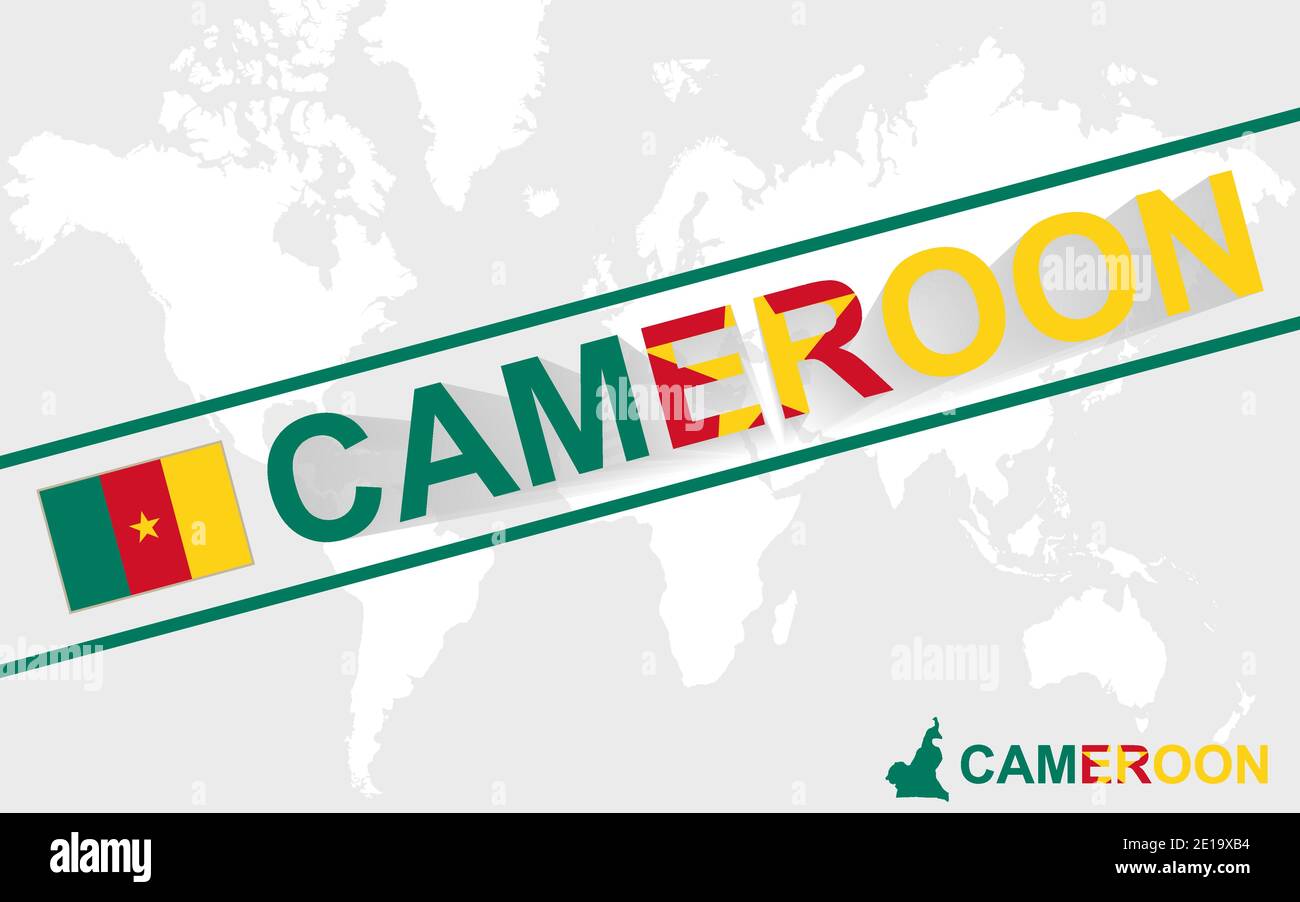 Cameroon map flag and text illustration, on world map Stock Vector ...