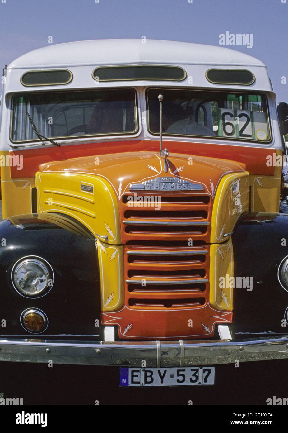 front view of a typical Maltese bus ( Fordson Thames Stock Photo - Alamy