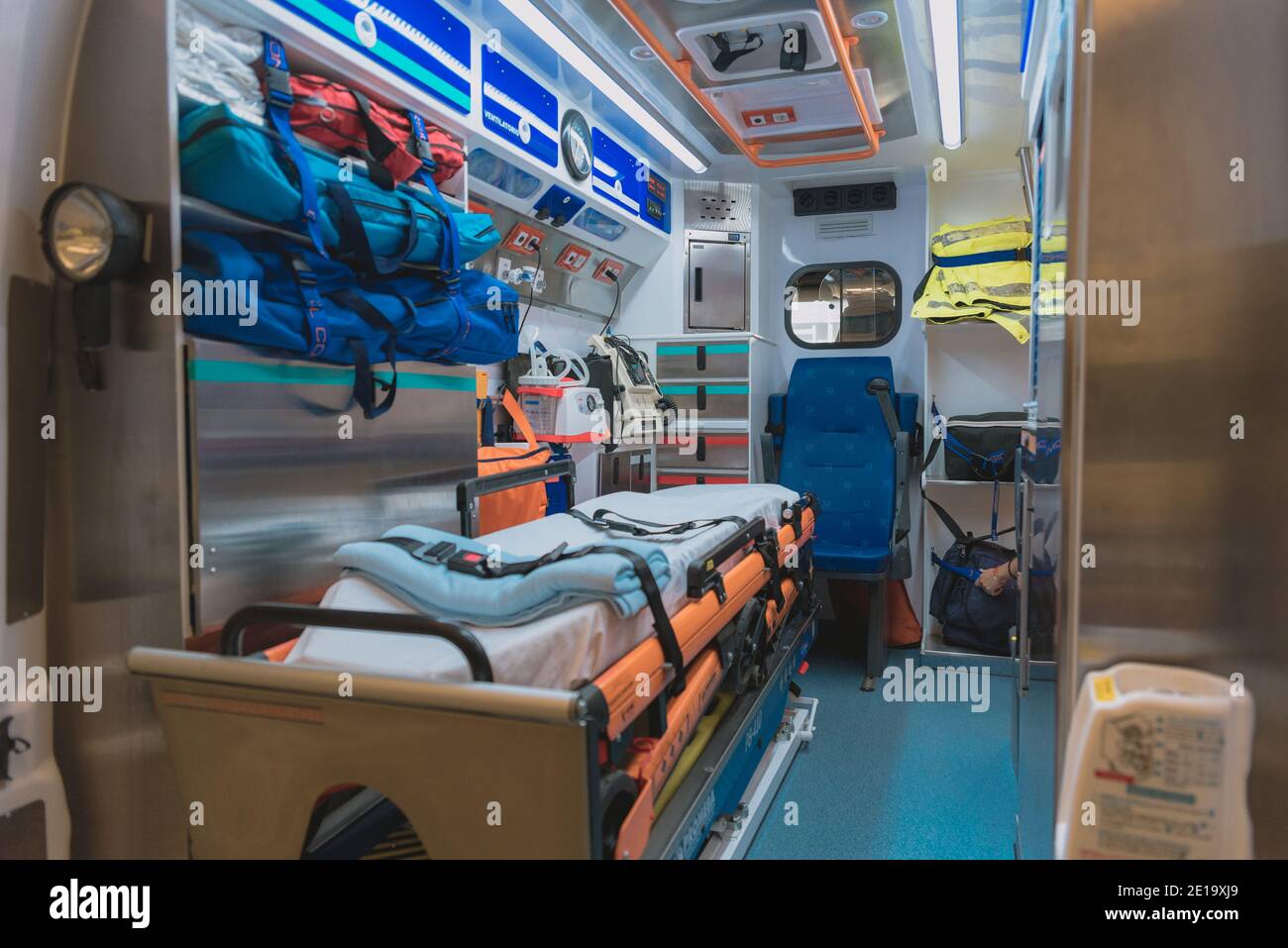 detail of the interior of an ambulance prepared for an emergency Stock ...