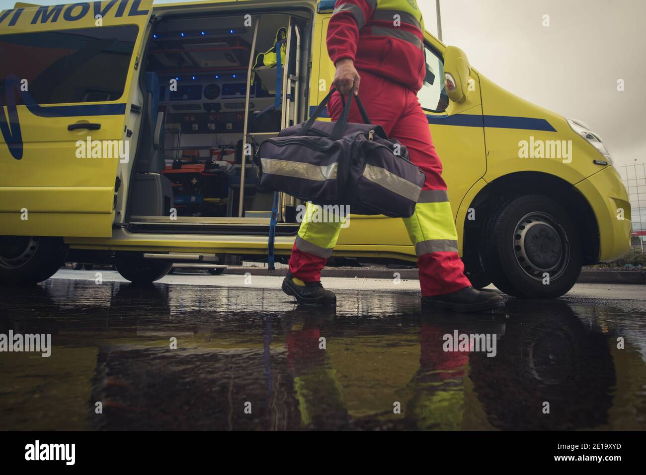 a young man in an ambulance prepare to do an emergency service Stock ...