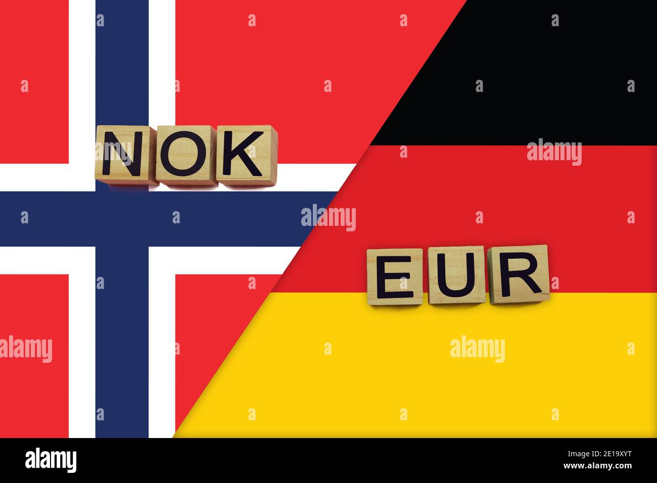 Norway and Germany currencies codes on national flags background ...