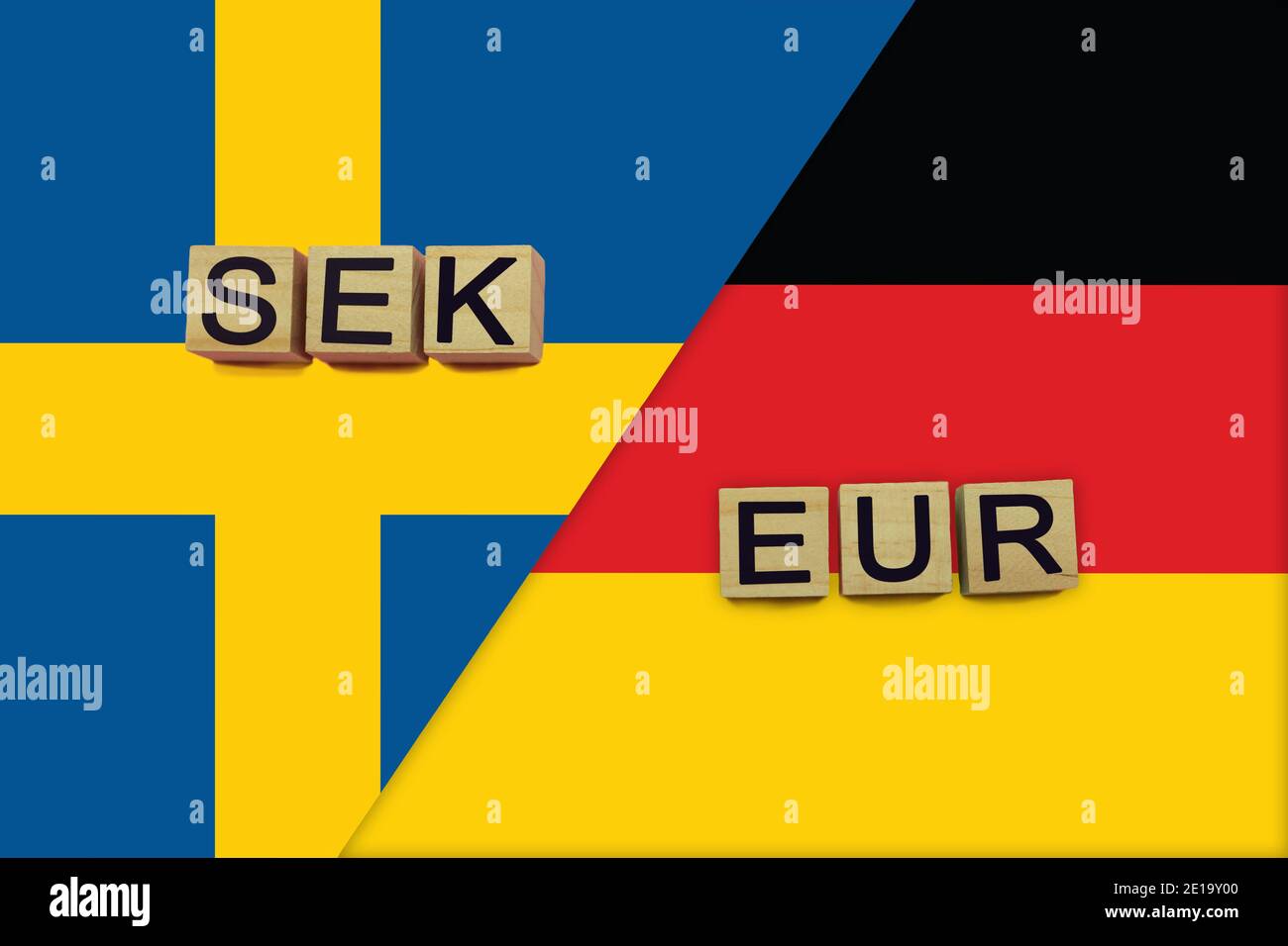 Sweden and Germany currencies codes on national flags background ...