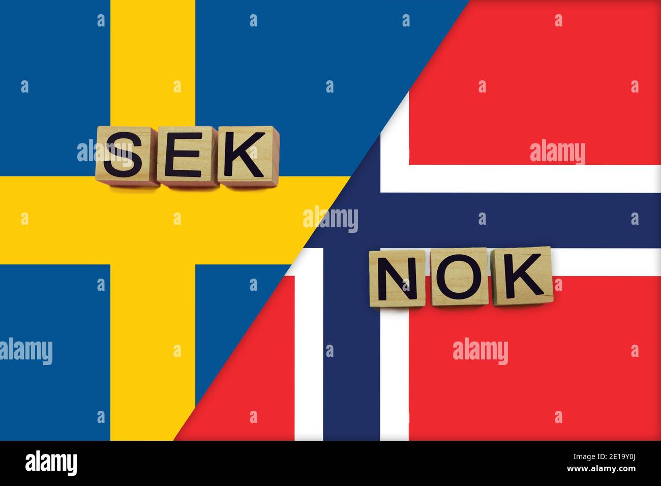 Sweden and Norway currencies codes on national flags background ...