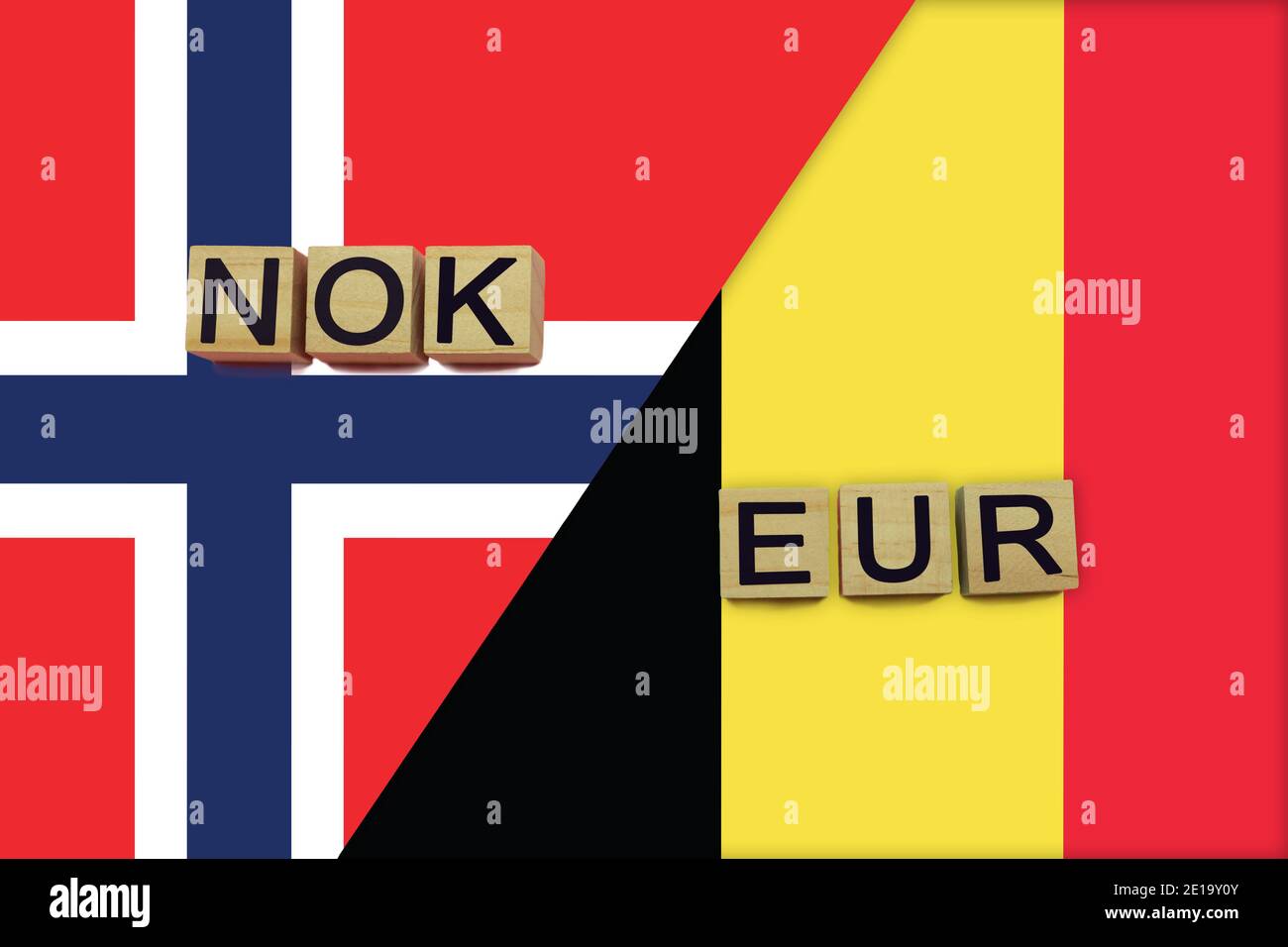 Norway and Belgium currencies codes on national flags background ...