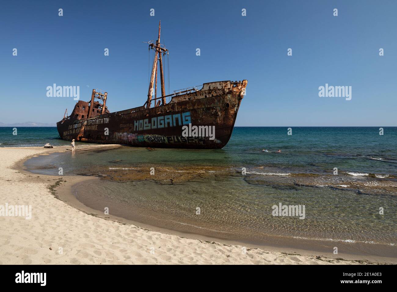 Shipwreck Dimitrios, Valtaki beach, Gytheio, Peloponnese, Greece Stock ...