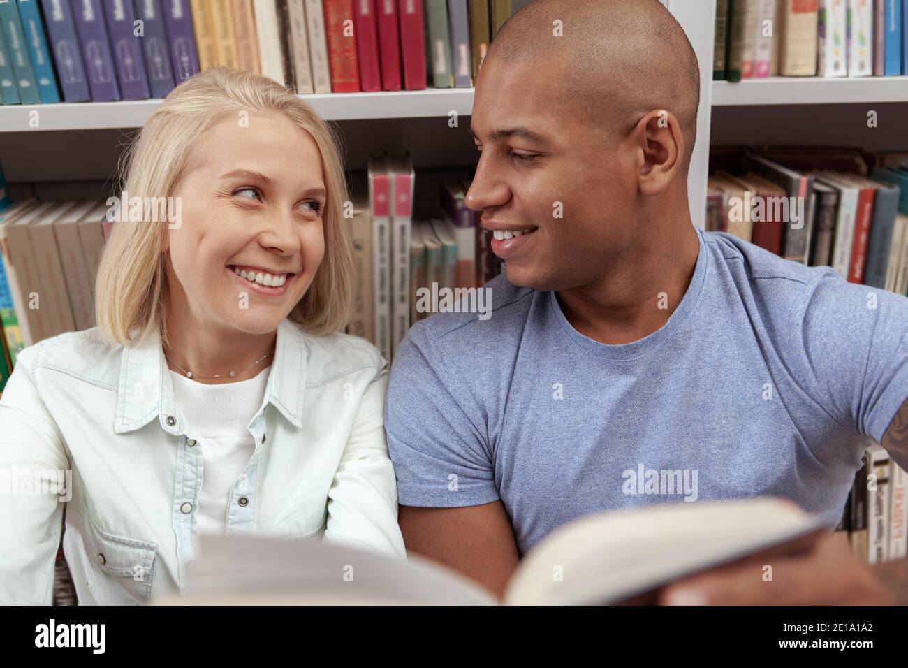 Romantic Couple Reading Book Library High Resolution Stock Photography ...